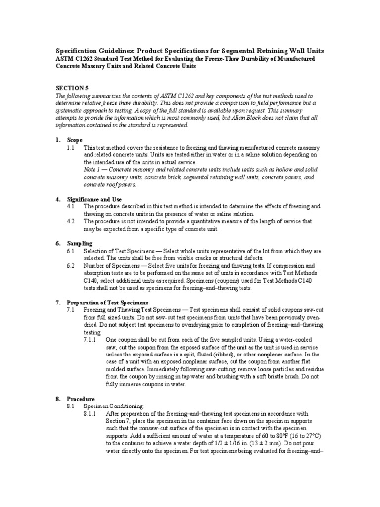 ASTM C1262 Freeze-Thaw Test Summary | PDF | Concrete | Masonry