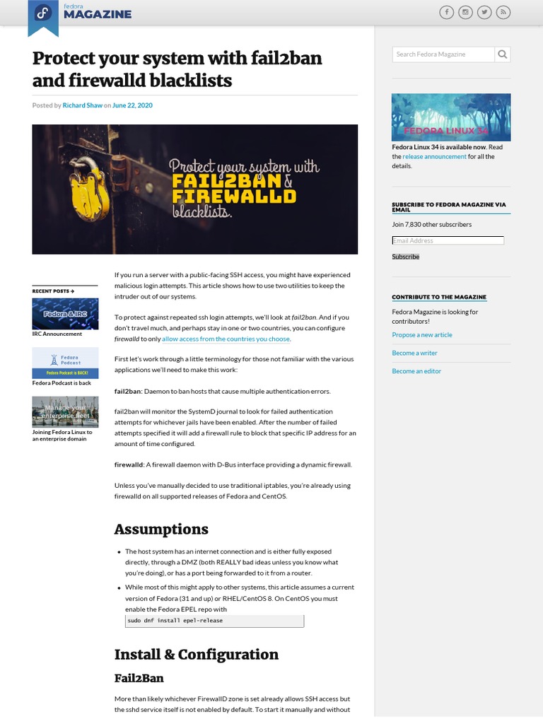 Protect Your System With Fail2ban and Firewalld Blacklists - Fedora Magazine | PDF | Firewall ...