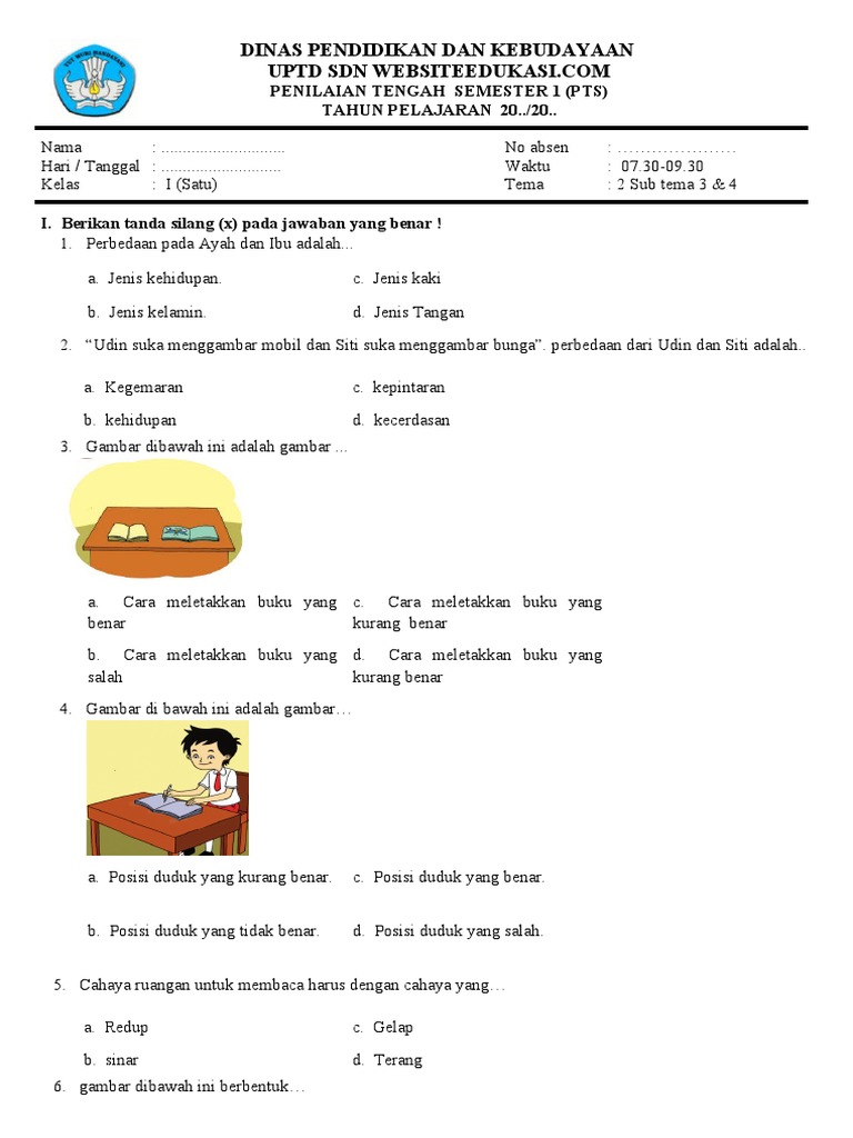 Soal PTS Kelas 1 Tema 2 Sub 3&4 | PDF