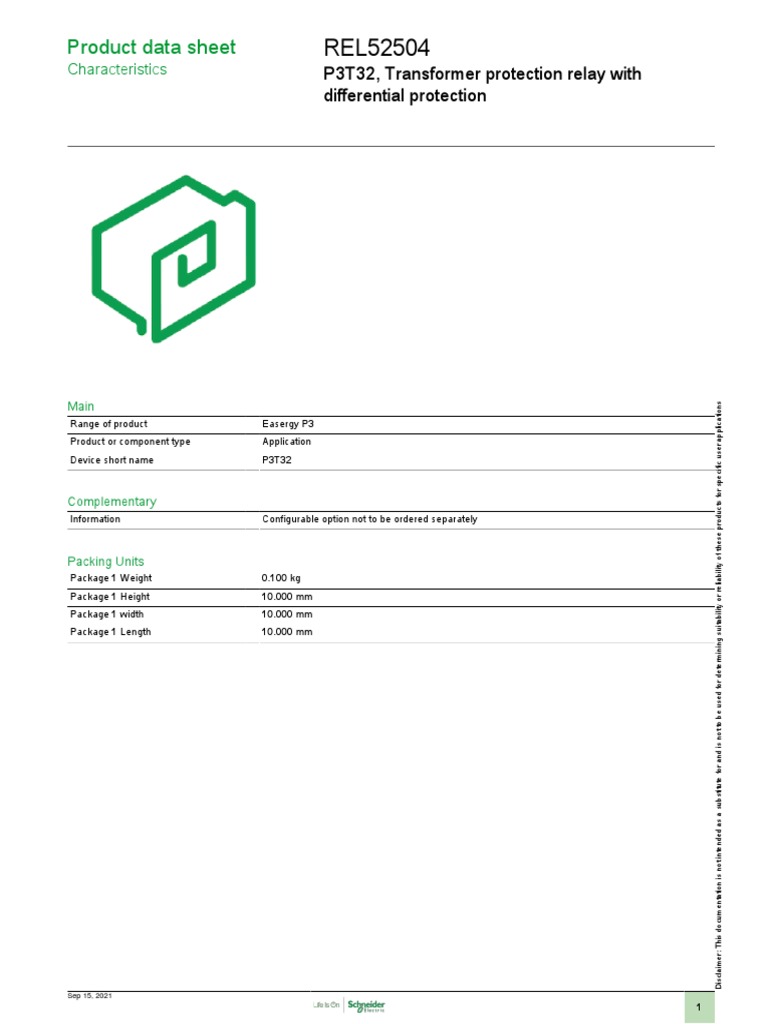 Product Data Sheet: P3T32, Transformer Protection Relay With ...
