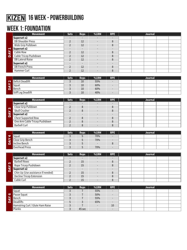 Kizen 16 Week Powerbuilding | PDF | Weight Training | Hobbies