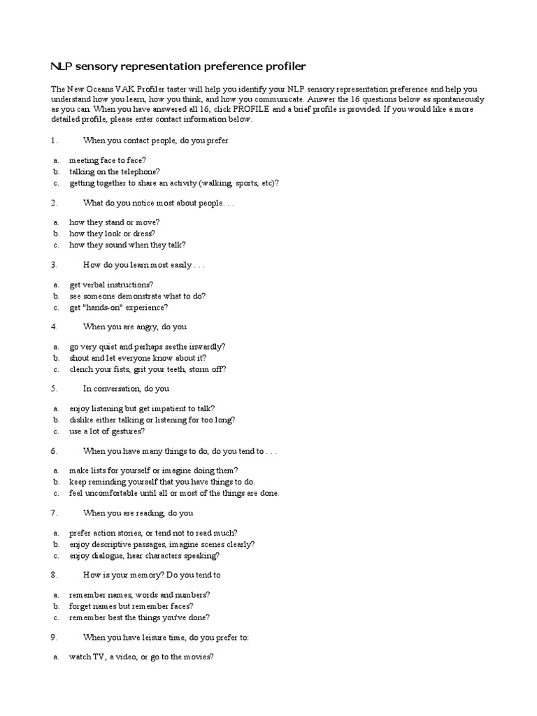VAK Questionnaire | PDF | Communication | Neuropsychological Assessment