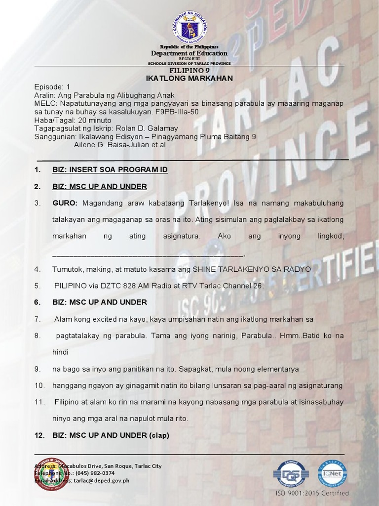 Parabula Grade.9 | PDF