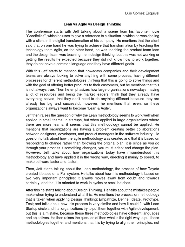 Lean Vs Agile Vs Design Thinking | PDF | Agile Software Development | Cognition