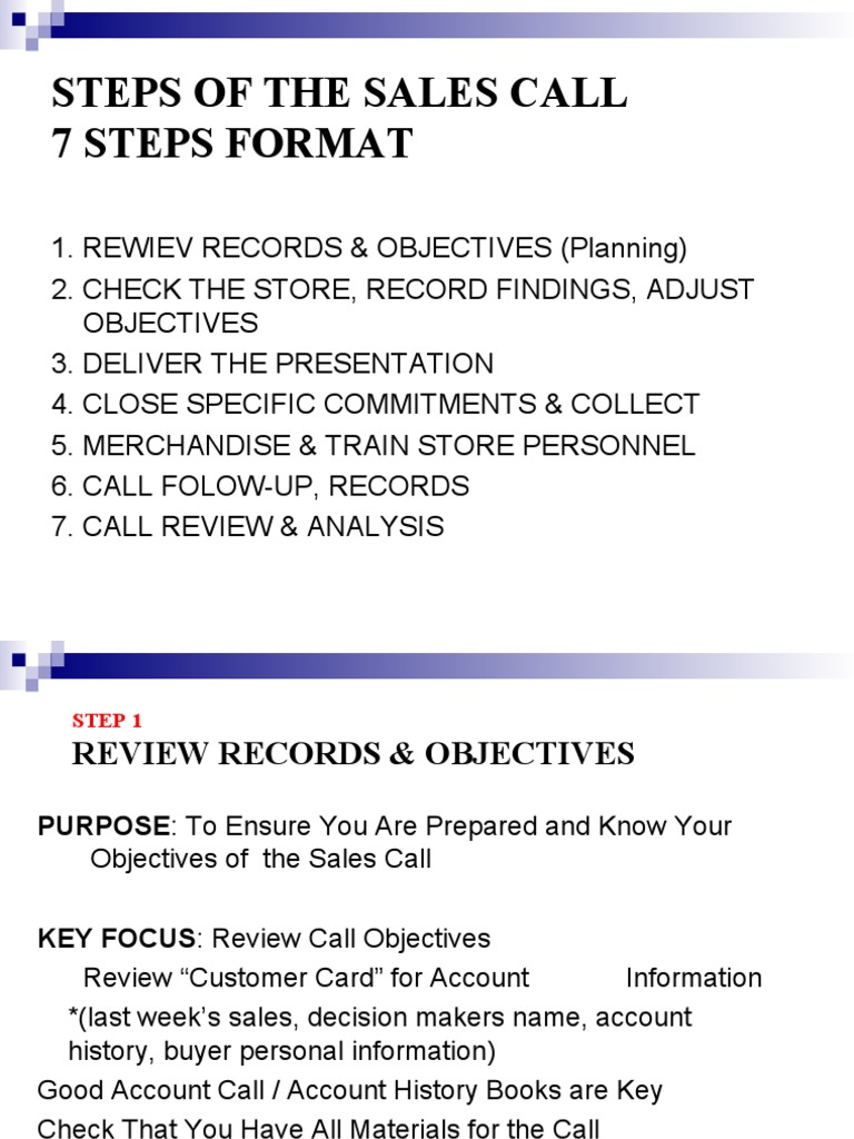 Steps of The Sales Call 7 Steps Format | PDF | Sales | Merchandising