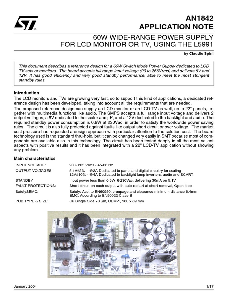 60W Wide-Range Power Supply For LCD Monitor or TV, Using The L5991 ...