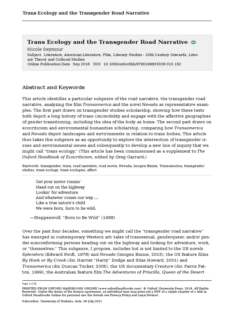 Trans Ecology and The Transgender Road Narrative | PDF | Transgender ...