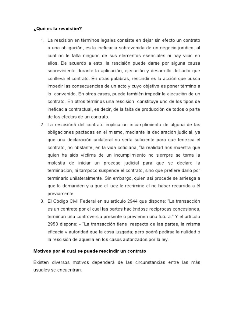 Qué Es La Rescisión | PDF | Derecho privado | Derecho civil (sistema legal)