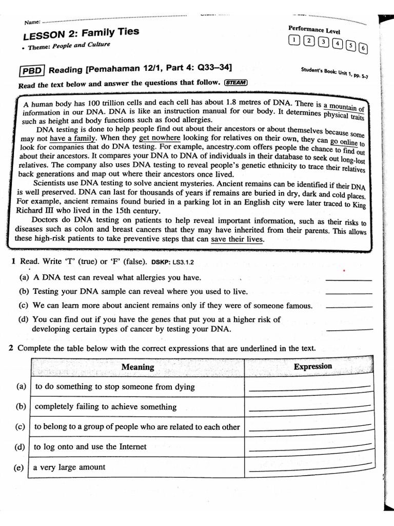 Form 3 - Reading Lesson 2 - Family Ties | PDF