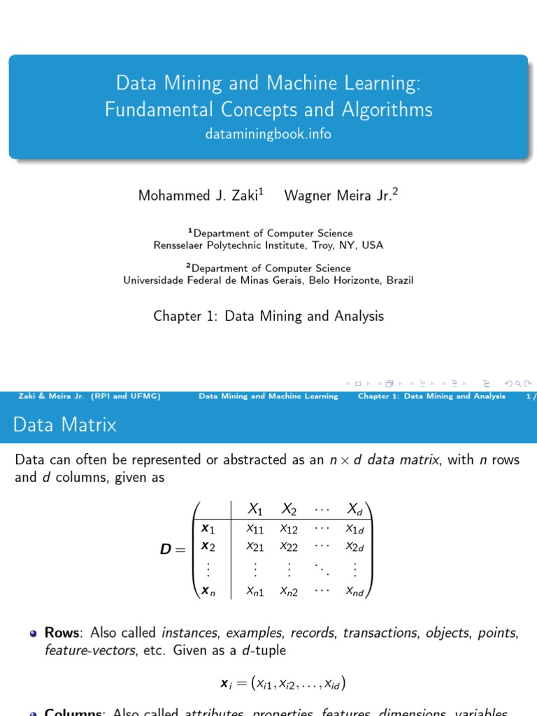 Chapter 1: Data Mining and Analysis | Download Free PDF | Probability ...