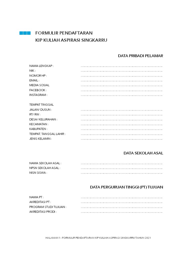 Formulir Pendaftaran KIP Kuliah | PDF