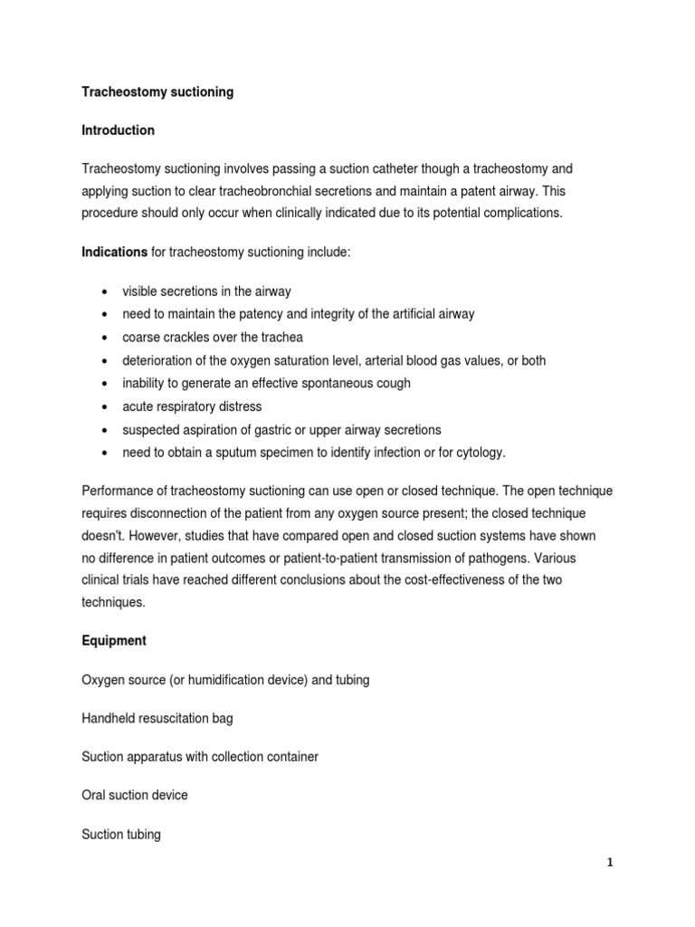 Tracheostomy Suctioning | PDF | Catheter | Hygiene