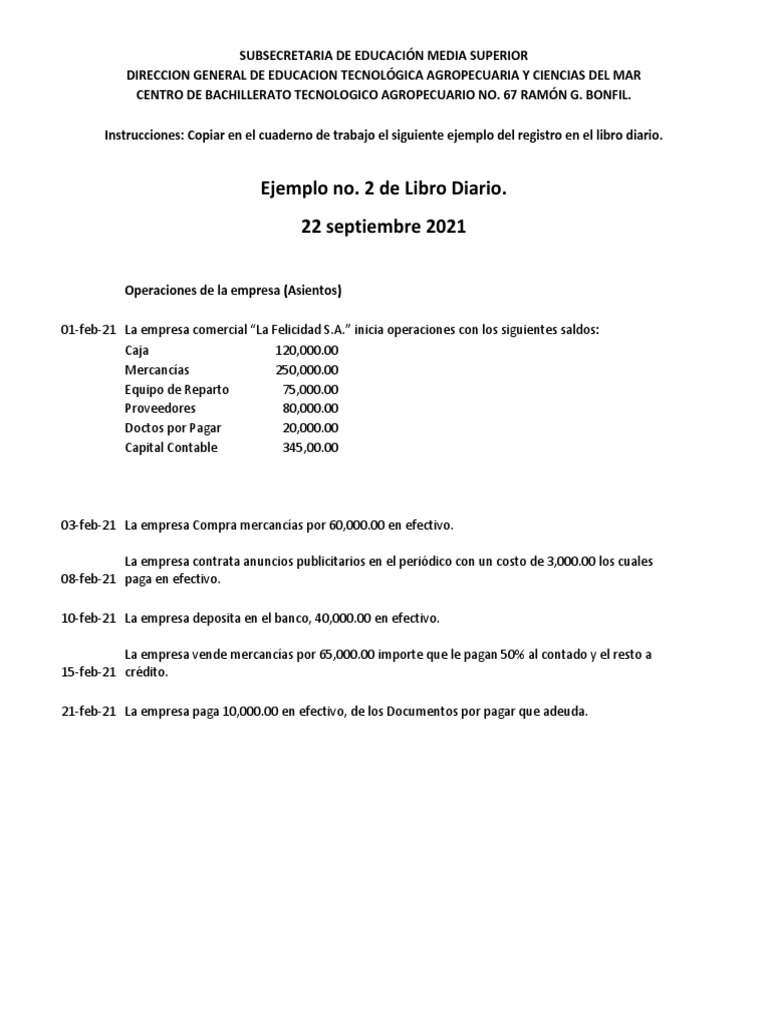 7 Ejemplo 2 Libro Diario | PDF | Contabilidad | Bancos
