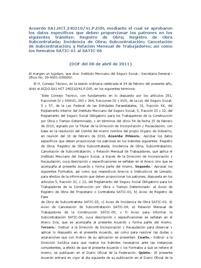 Datos y formatos del SATIC 01-06 | PDF | Presupuesto | México