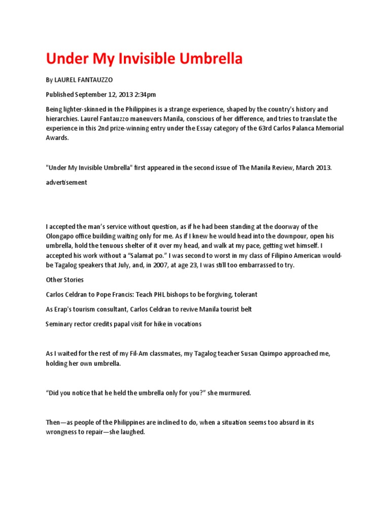 Under My Invisible Umbrella | PDF | Philippines