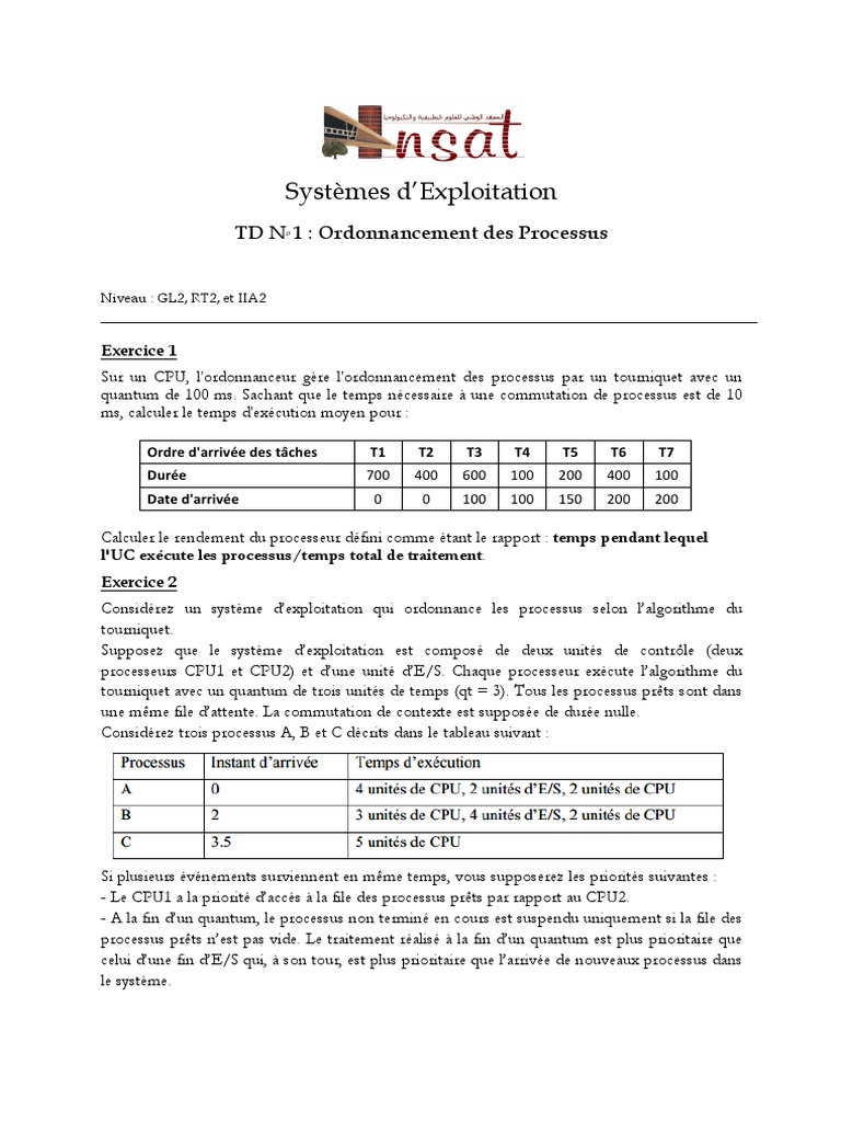 TD1 - Ordonnancement | PDF | Ordonnancement dans les systèmes d'exploitation | Développement de ...