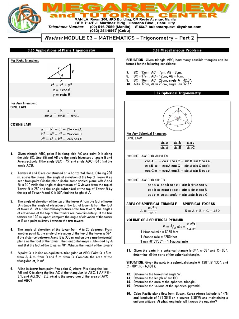 Review Module 3 Trigonometry Part 2 Pdf Trigonometric Functions Sine