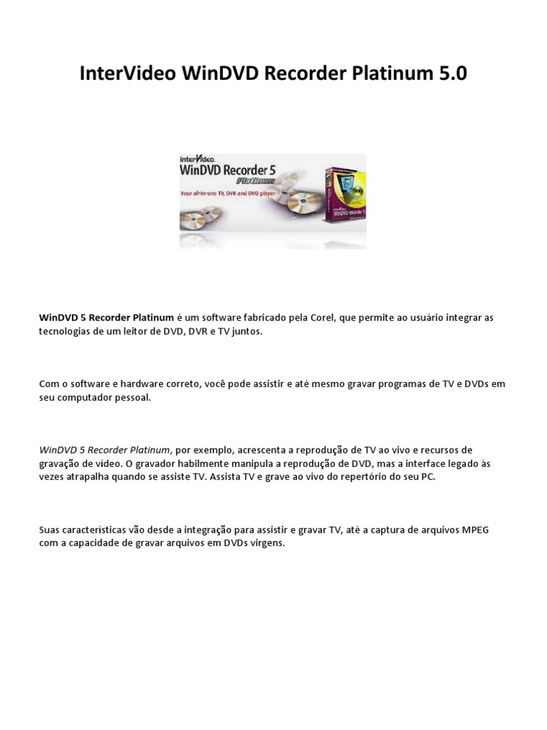 Tutorial - InterVideo WinDVD Recorder Platinum 5 | PDF | DVD | Vídeo