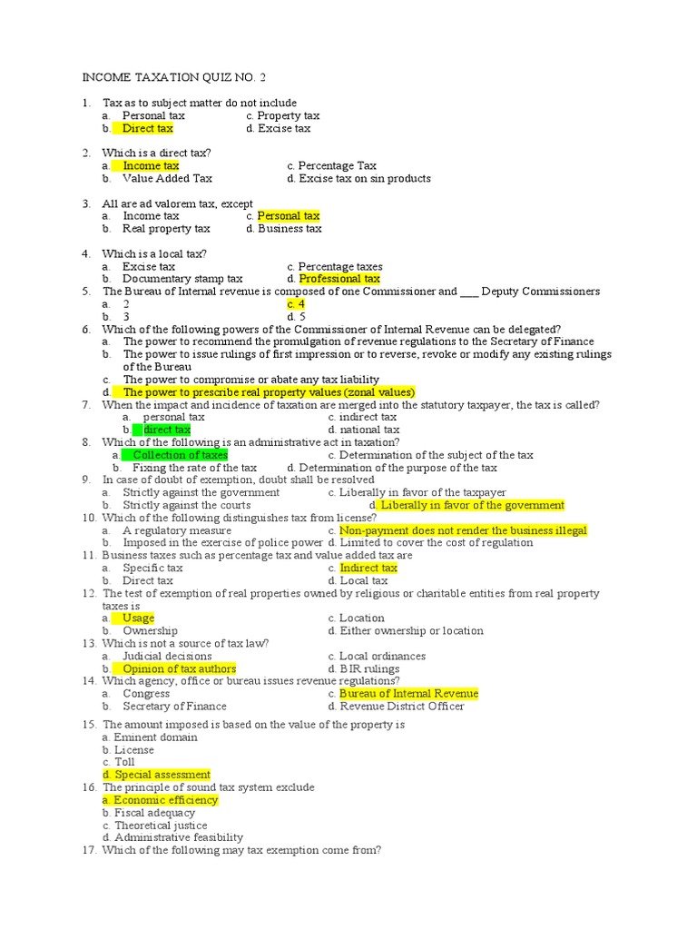Quiz-2 With Answers | PDF | Taxes | Direct Tax
