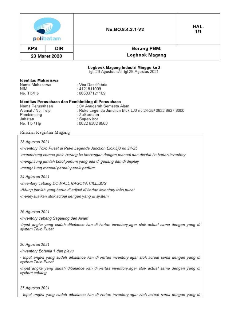 Logbook Magang Minggu 3 | PDF