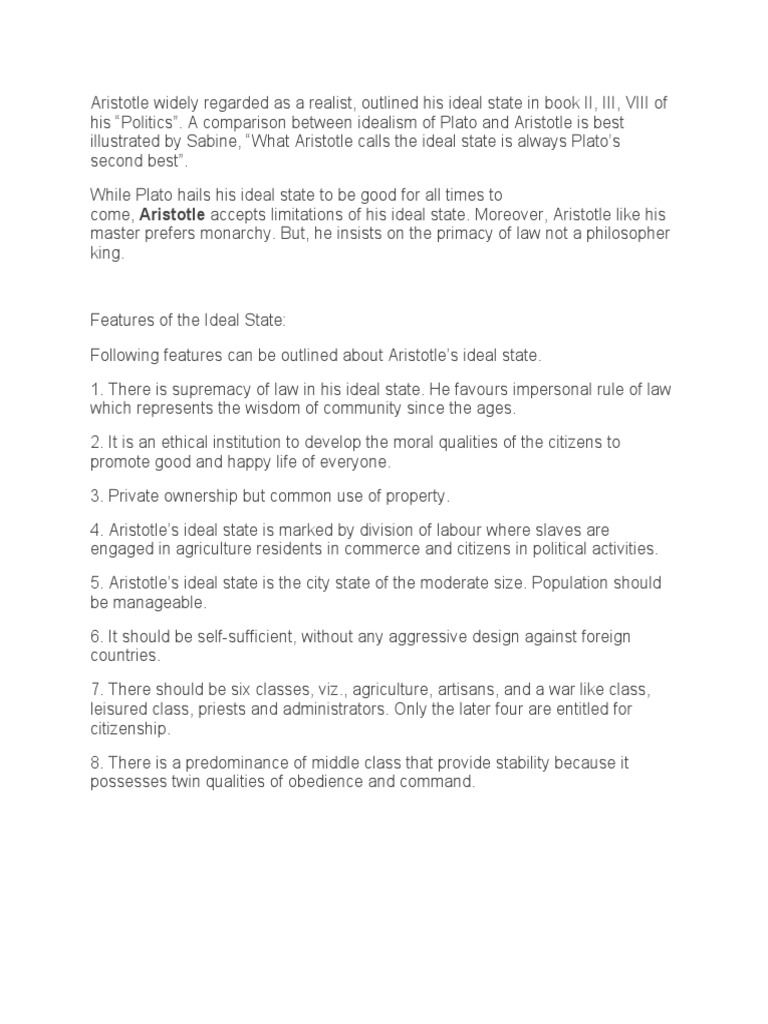 Aristotle's Ideal State Features | PDF | Politics
