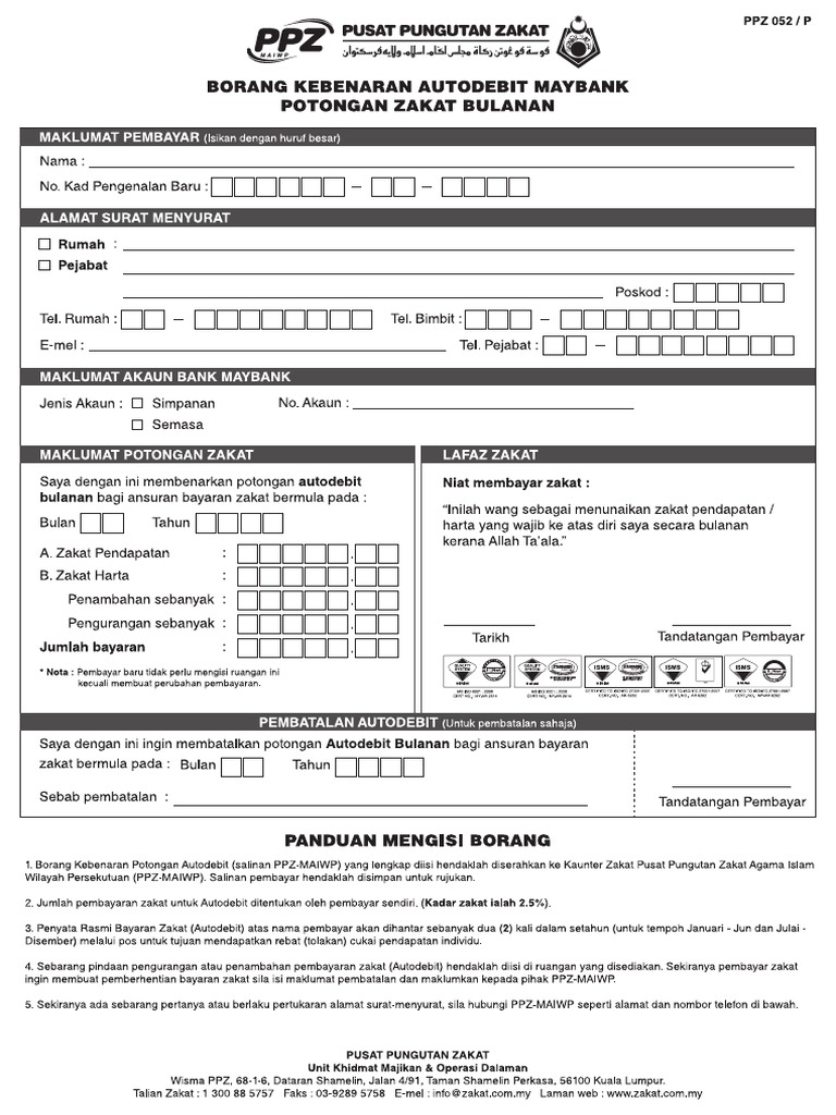Borang Autodebit PPZ Maybank | PDF