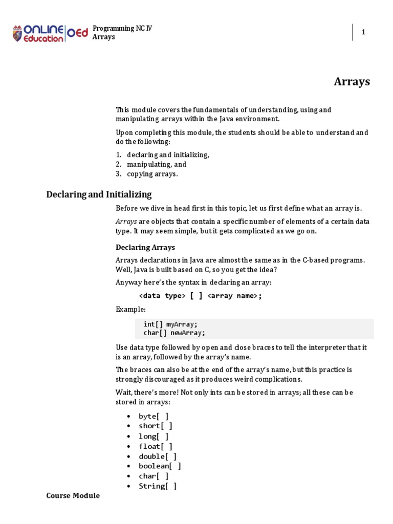 Week 005 006 Module Arrays Pdf Array Data Structure Array Data Type