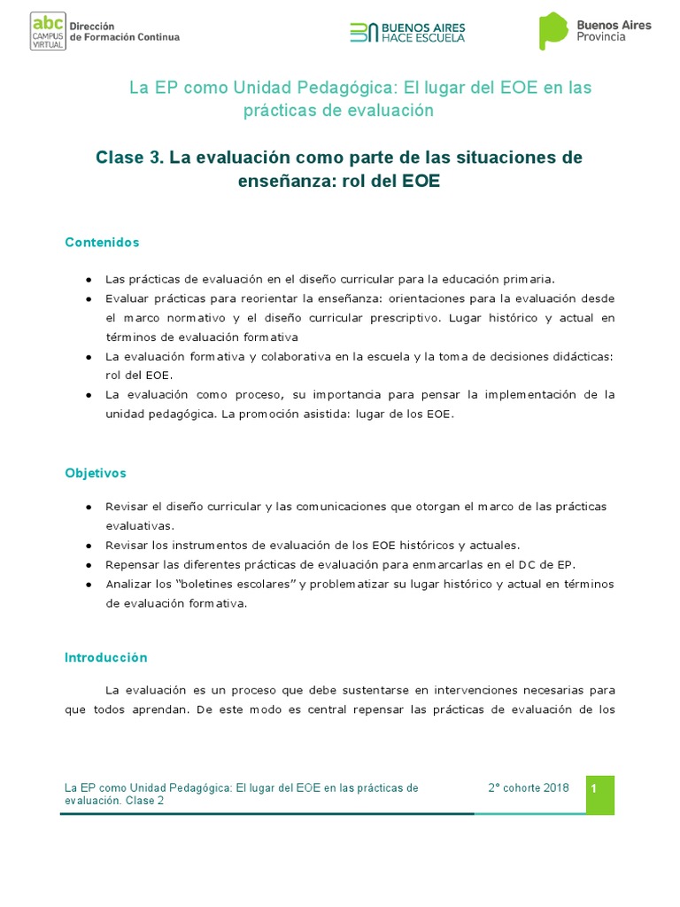 Clase 3 - La Evaluación Como Parte de Las Situaciones de Enseñanza - Rol Del EOE - Documentos de ...