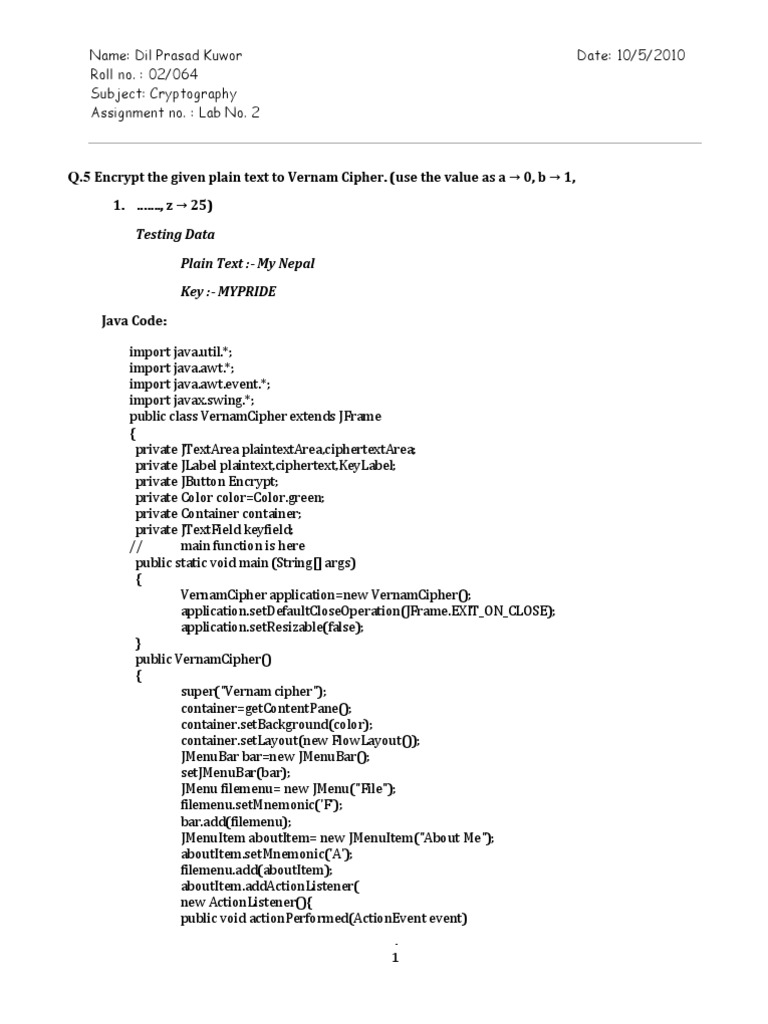 Vernam Cipher | PDF | Cipher | Cryptography