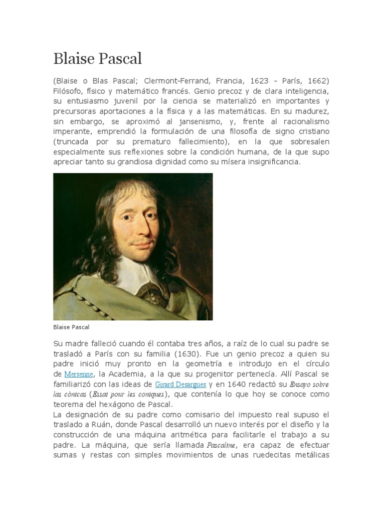 Biografia de PascalBlaise Pascal | PDF | Teorías filosóficas
