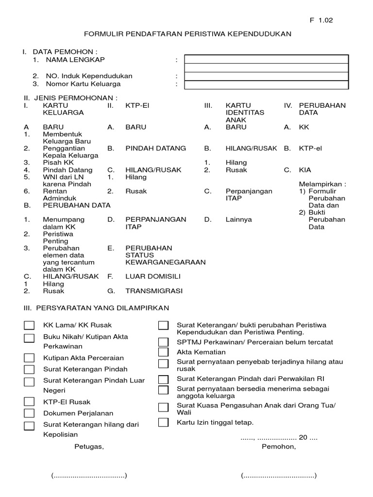 Formulir Pendaftaran Peristiwa Kependudukan | PDF