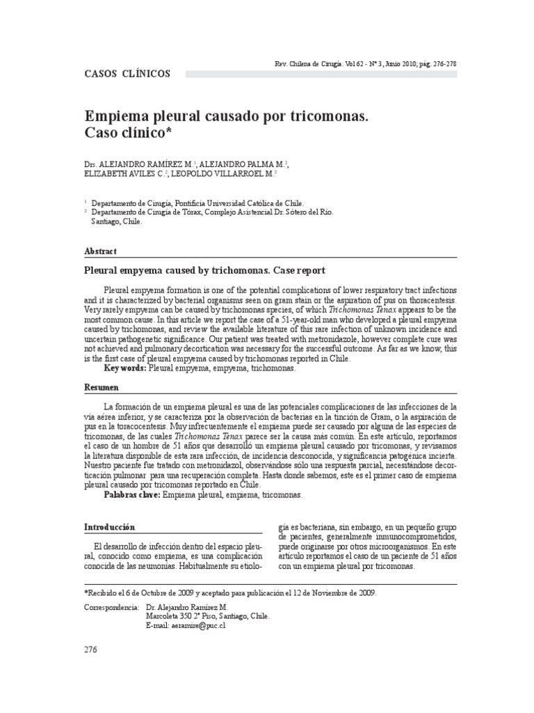Caso Clínico Empiema Pleural Causado Por Tricomonas. | PDF | Biología ...