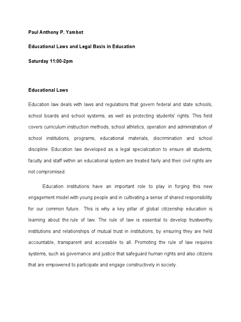 Define Educational Laws and Legal Basis in Education | PDF | Rule Of ...
