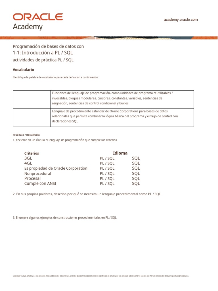 PLSQL 1 1 Practice - En.es | PDF | Pl / Sql | SQL PLSQL 1 1 Practice - En.es | PDF | Pl / Sql | SQL