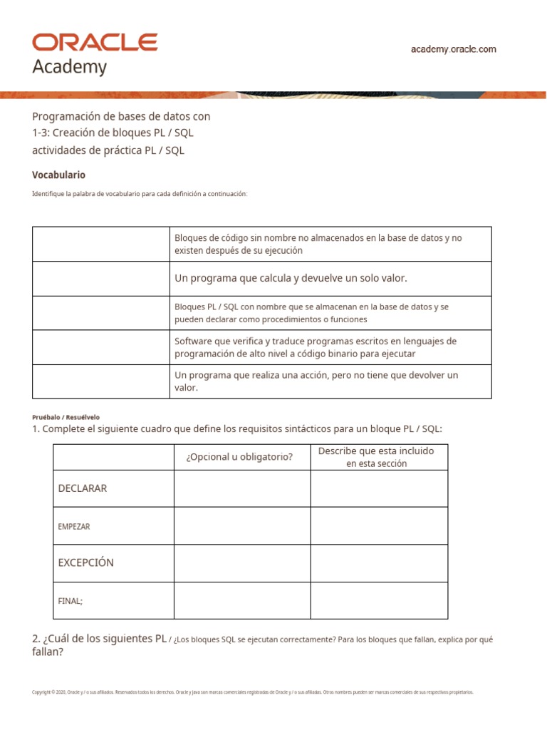 PLSQL 1 3 Practice - En.es | PDF | Pl / Sql | Tecnologías de la información PLSQL 1 3 Practice - En.es | PDF | Pl / Sql | Tecnologías de la información