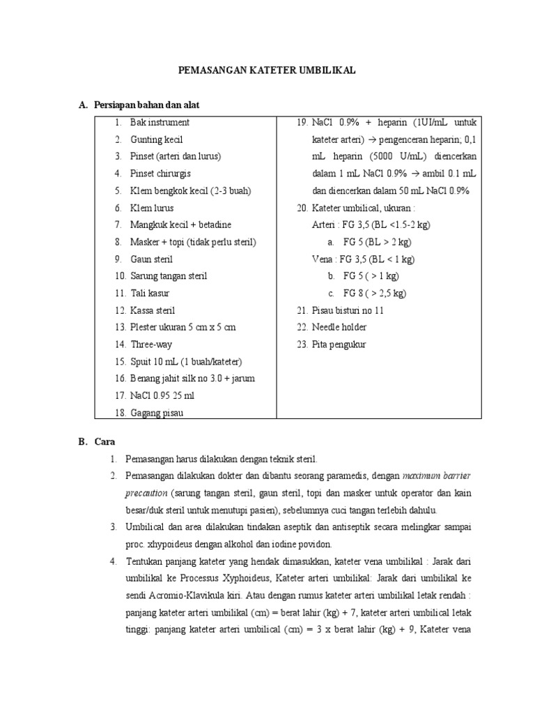 Panduan Pemasangan Kateter Umbilikal | PDF