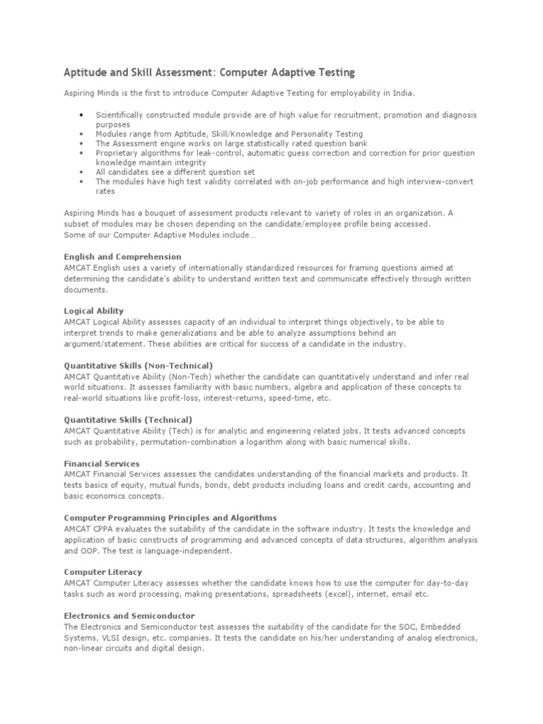 Computer Adaptive Testing for Aptitude and Skills Assessment | PDF ...