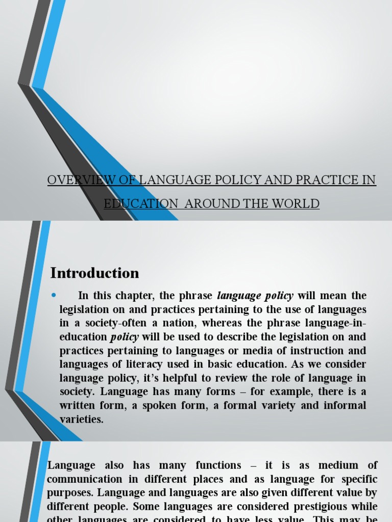 CHAPTER 1 - Overview of Language Policy and Practice in Education ...