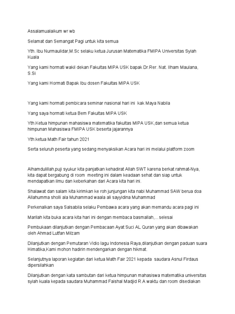 Pembukaan MC Math Fair-Sabil | PDF