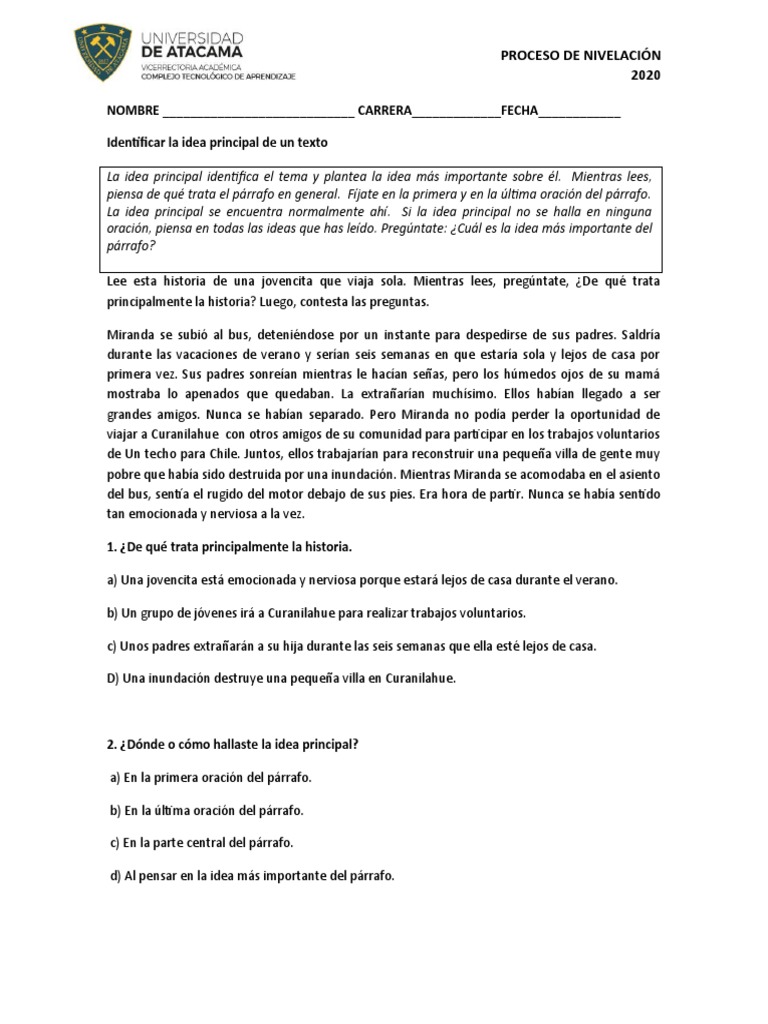 Identificar La Idea Principal de Un Texto | PDF