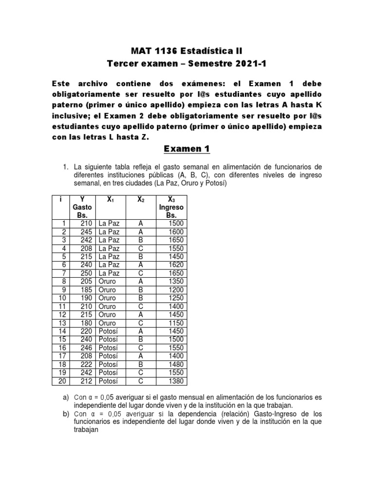 Mat 1136 Tercer Examen 2021-1 | PDF
