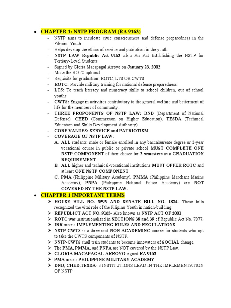 Chapter 1: NSTP Program (Ra 9163) | PDF | Self Actualization | Human Nature