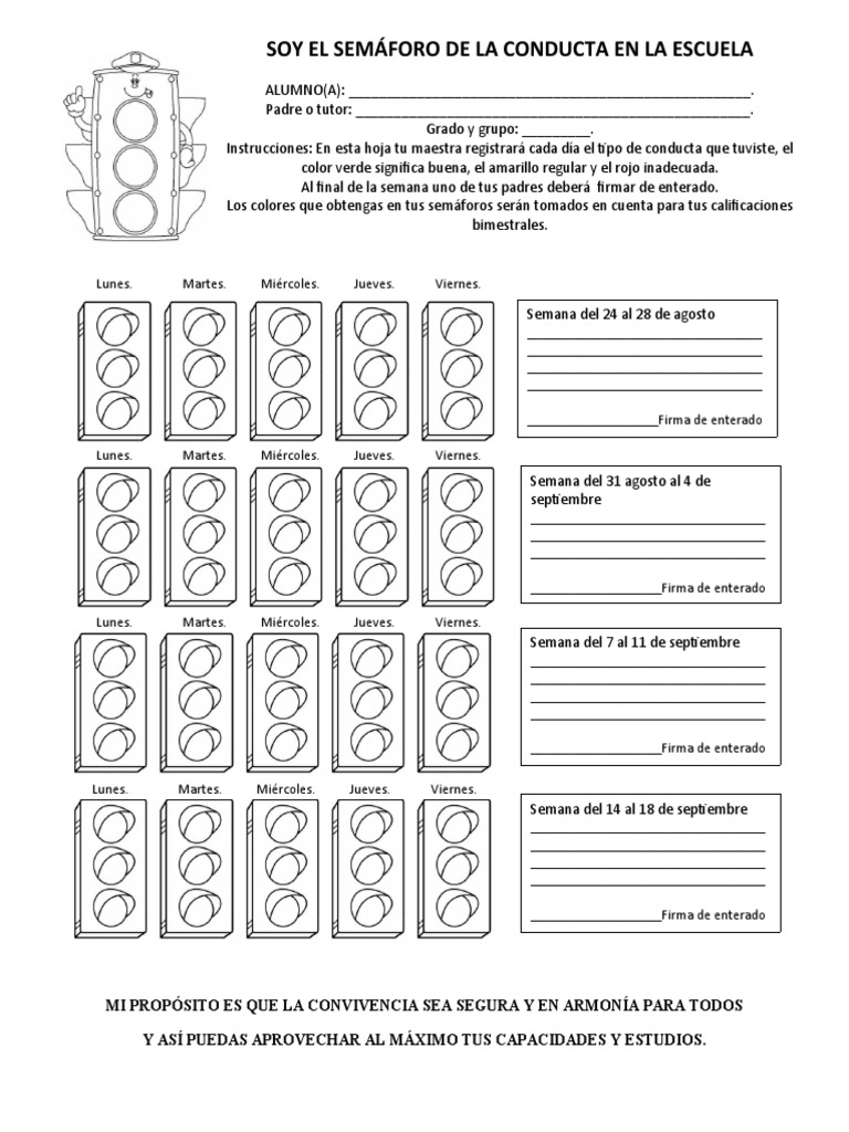 Registro semanal de conducta estudiantil | PDF