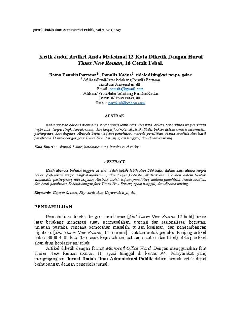 Template Jurnal Ilmiah Ilmu Administrasi Publik | PDF