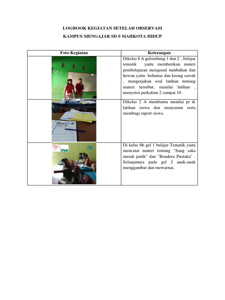 Contoh Logbook Kampus Mengajar | PDF