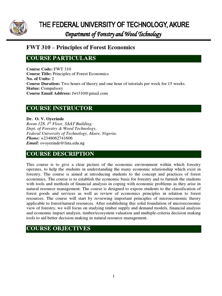 FWT 310 - Principles of Forest Economics: Course Particulars | PDF ...