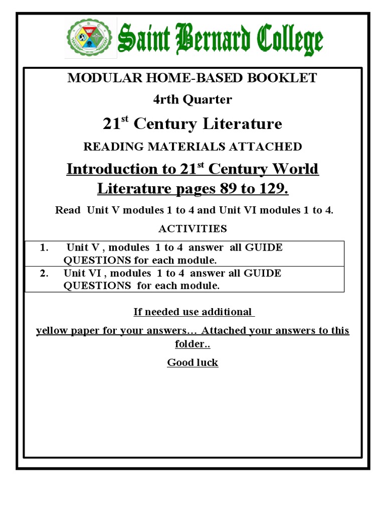 21st Centruy Literature 4rth RTR Activity Sheet | PDF