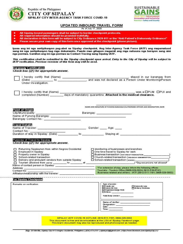 (Updated) INBOUND - Sipalay Contact Tracing Form (As of July 17, 2020 ...