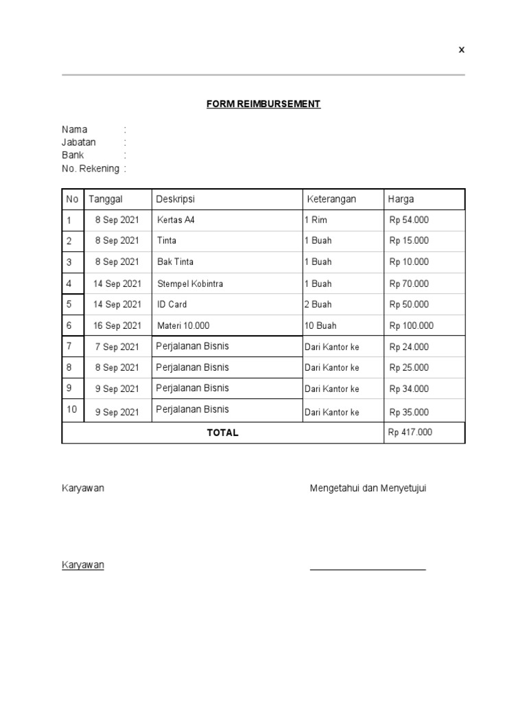 Form Reimbursement | PDF | Pengelolaan Keuangan & Uang | Griya & Taman