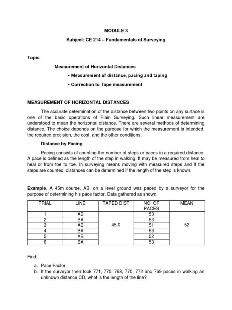 MODULE 3 CE 214 Fundamentals of Surveying | PDF | Surveying | Measurement